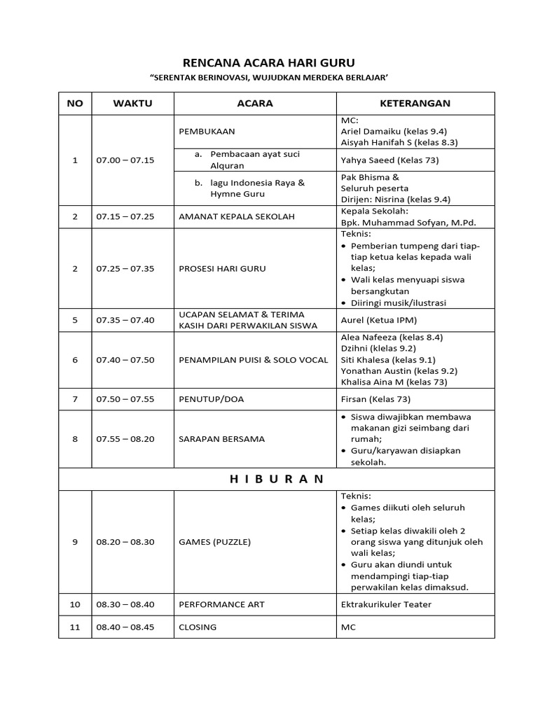 Susunan Acara Hari Guru | PDF