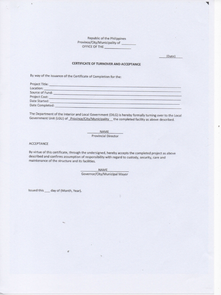 Annex L2-Certificate of Turnover and Acceptance | PDF