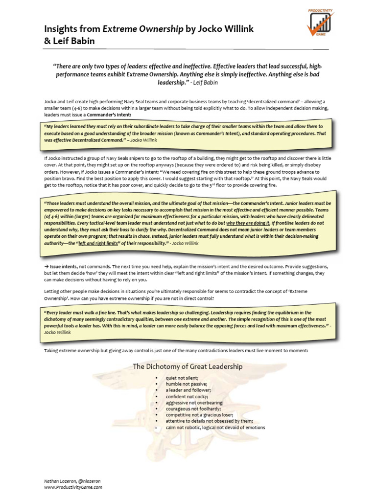 Extreme Ownership | PDF | Leadership | Psychological Concepts
