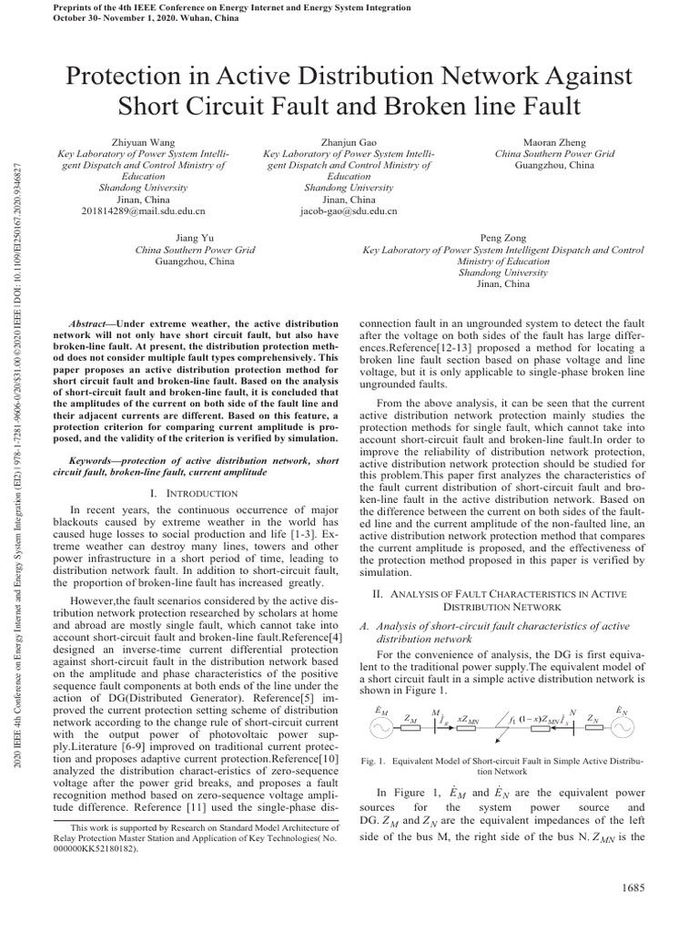Protection in Active Distribution Network Against Short Circuit Fault ...