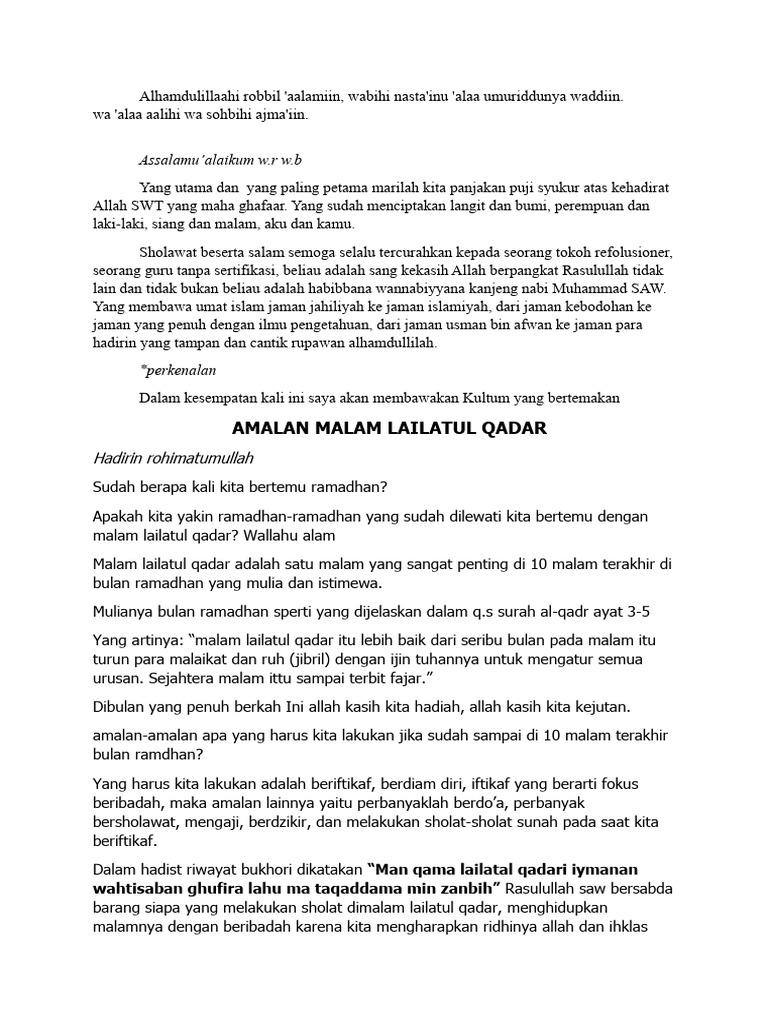 AMALAN MALAM LAILATUL QADAR (Hilda 1) | PDF