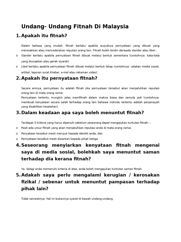 Undang-Undang Fitnah di Malaysia | PDF