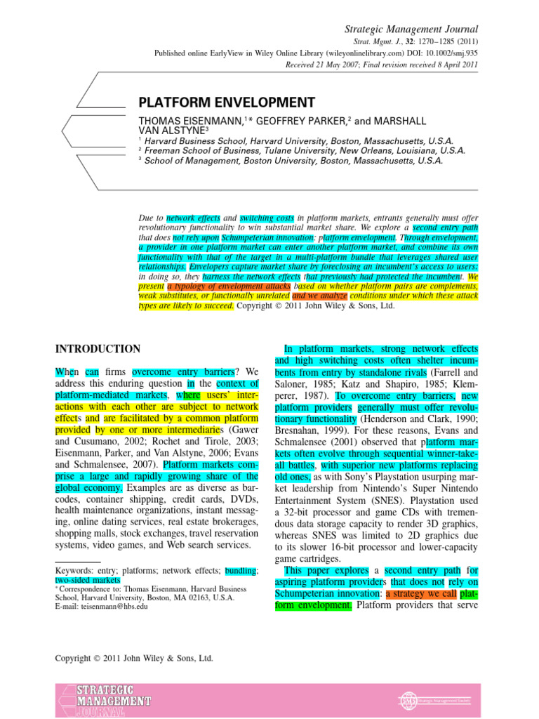 Platform Envelopment | PDF | Monopoly | Valuation (Finance)