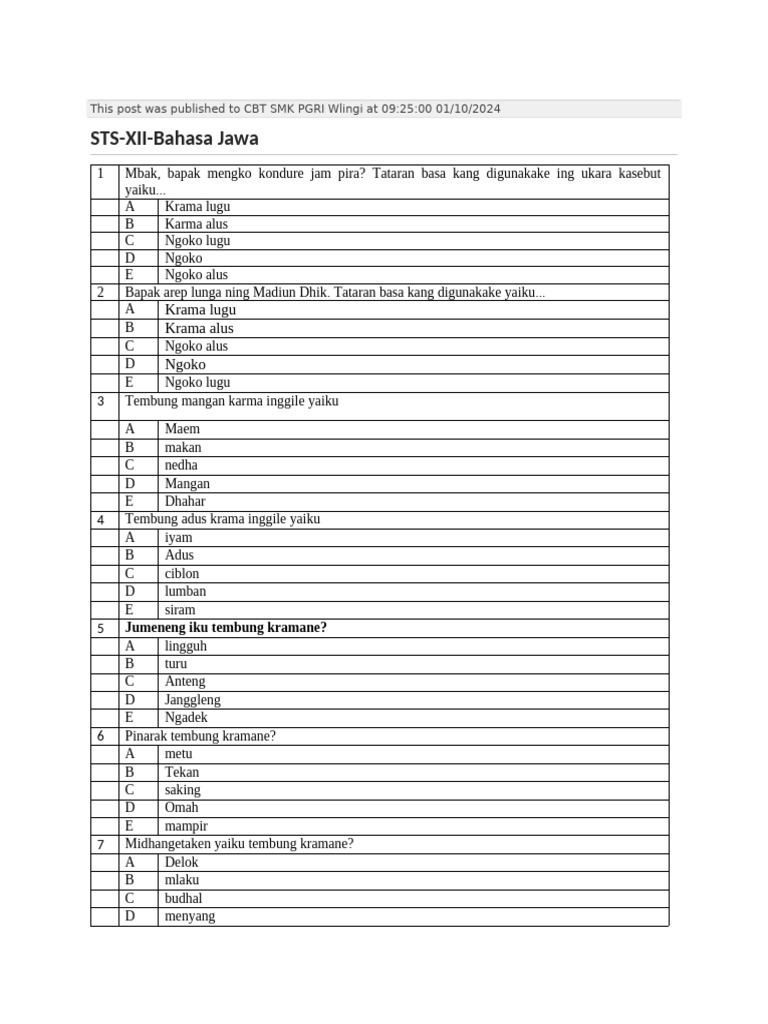 STS-Bahasa Jawa-XII | PDF