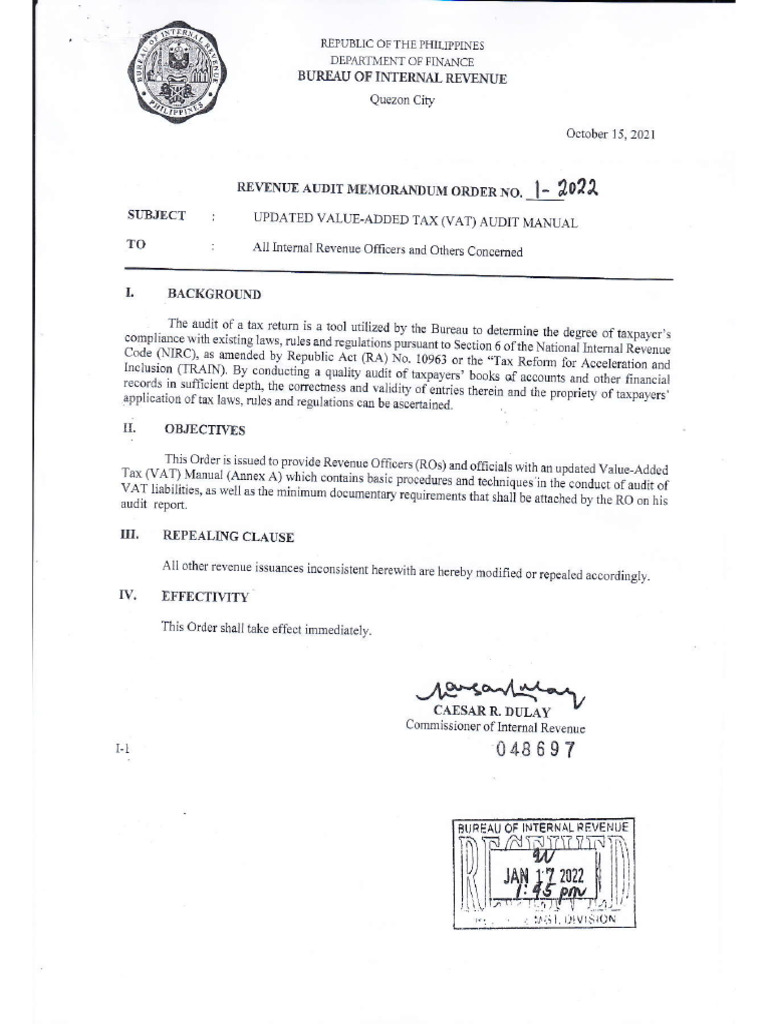 Updated VAT Audit Manual for Revenue Officers | PDF | Receipt | Value ...