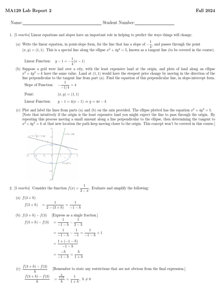 MA129 Lab 2: Linear Functions & Wait Times | PDF | Ellipse | Tangent