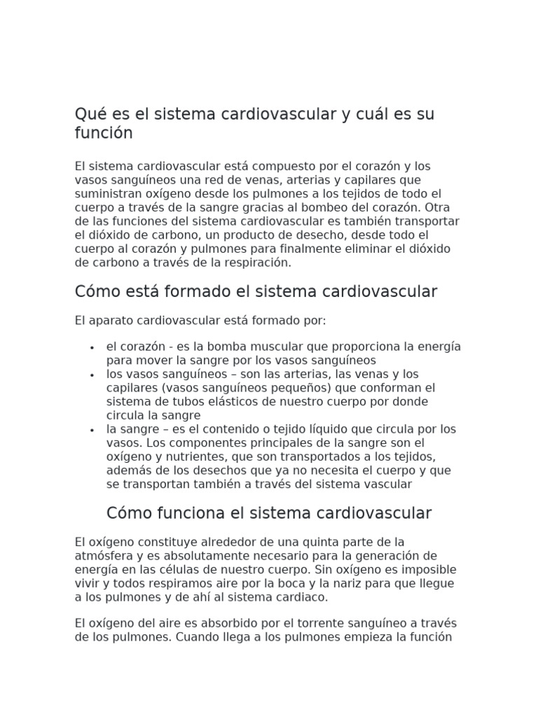 QuÃ© Es El Sistema Cardiovascular y Cuã¡l Es Su Funciã N 2 | PDF ...