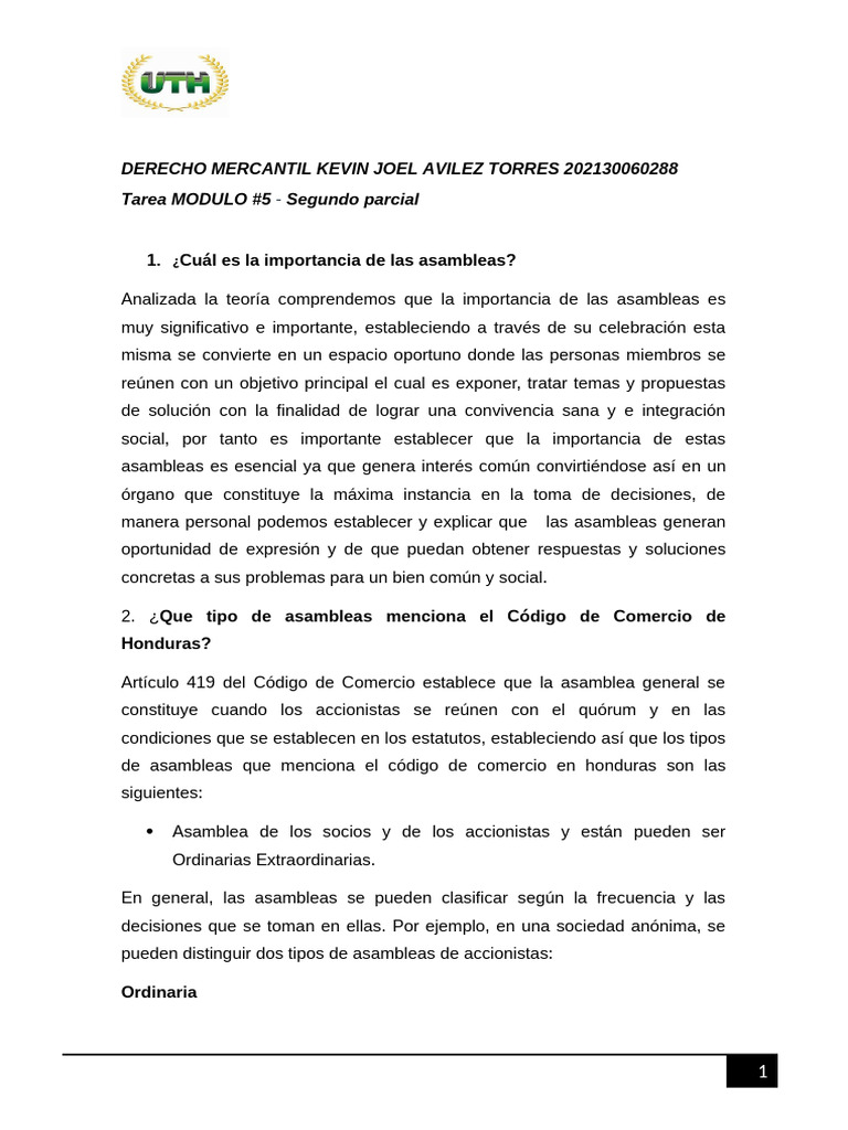 Derecho MERCANTIL Tarea Modulo 5 | PDF