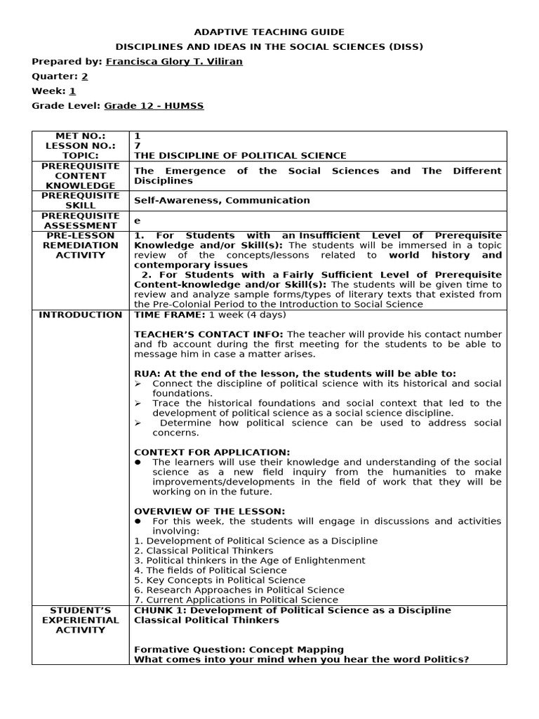 Adaptive Teaching Guide Diss Q2 W1 | PDF | Political Philosophy | Science