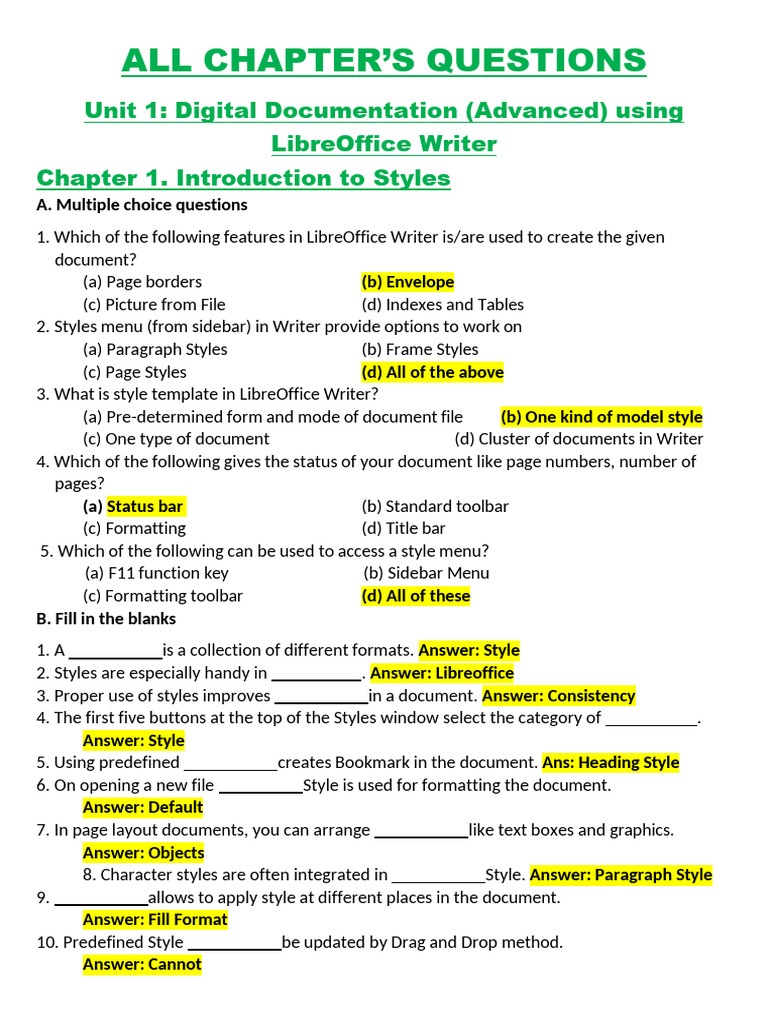 All MCQ and FIB and TF Question Answer Class X IT 2024 | PDF ...