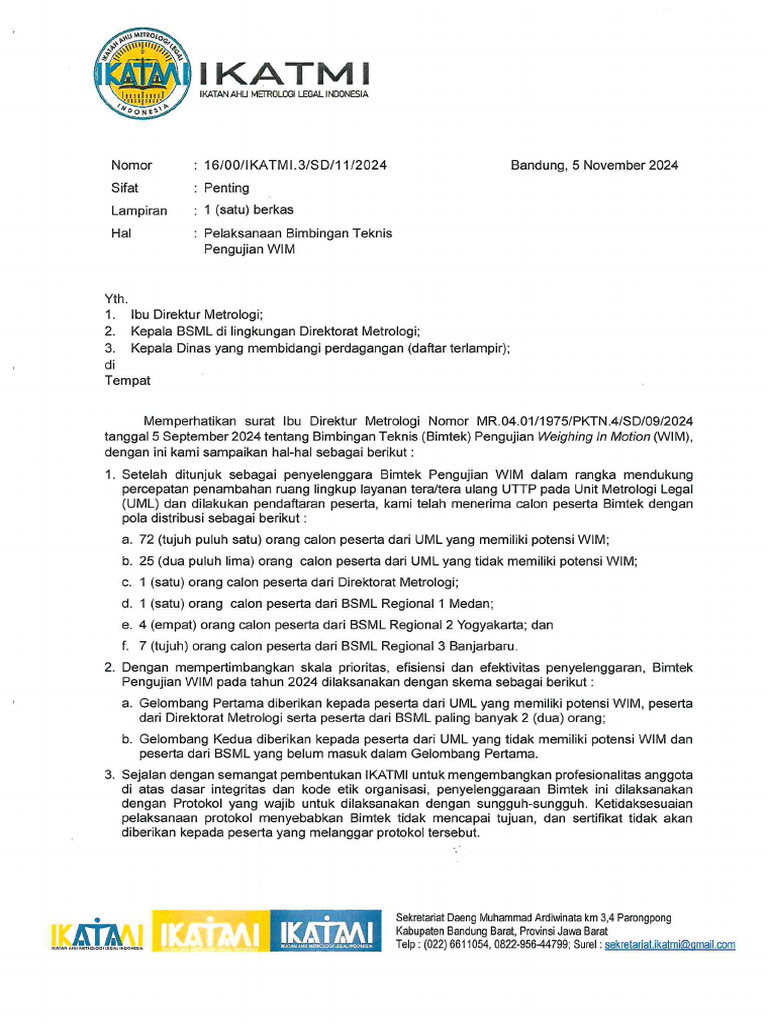 Pelaksanaan Bimbingan Teknis Pengujian WIM_rev | PDF