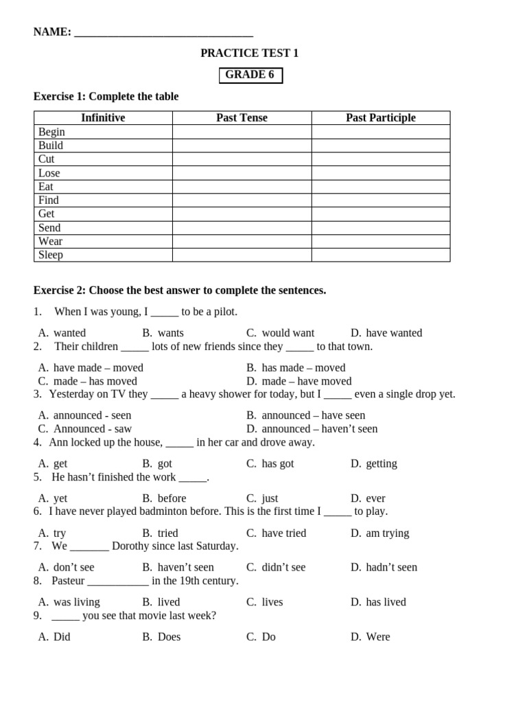 Grade 6 - Practice Test 1 | PDF