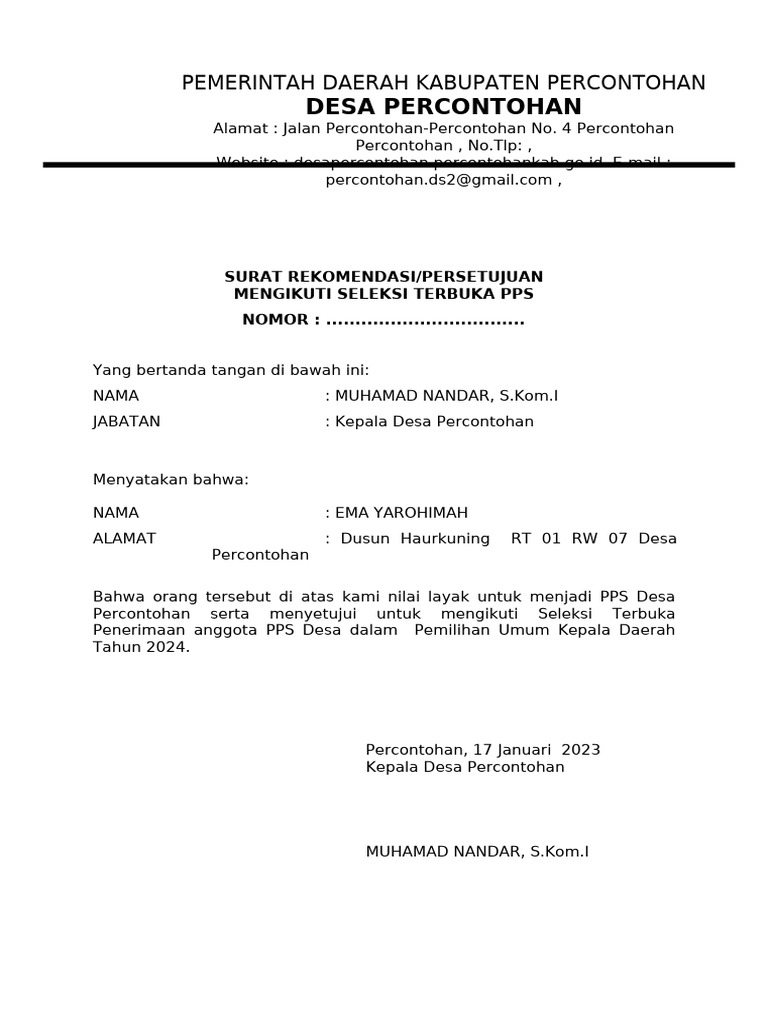 Surat Rekomendasi PPK | PDF