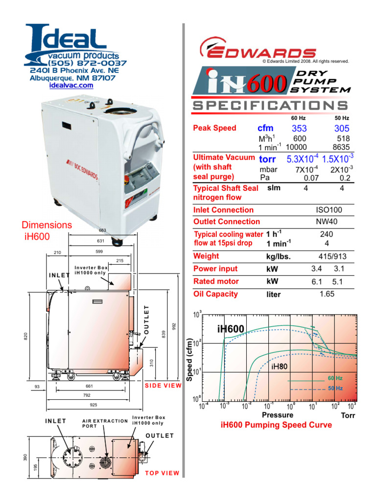 iH600 Dry Pump System Specifications | PDF | Manufactured Goods | Gas ...