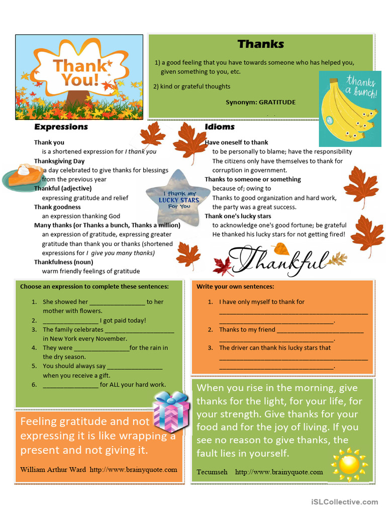 THANKS Worksheet | PDF | Gratitude | Grammar