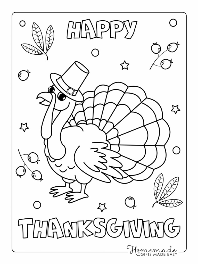 Thanksgiving Coloring Pages Happy Turkey Stars Berries | PDF