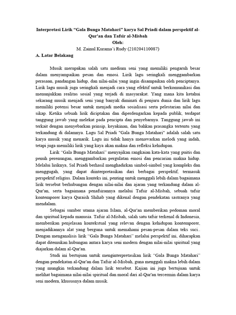 Interpretasi Lirik "Gala Bunga Matahari" Karya Sal Priadi | PDF
