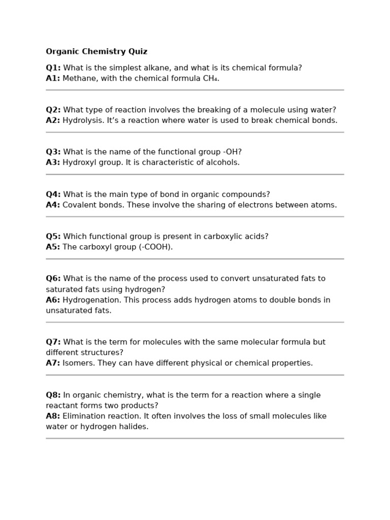 Organic Chemistry Quiz for Students | PDF