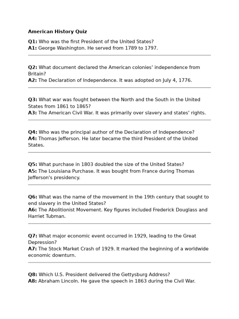American History Quiz | PDF