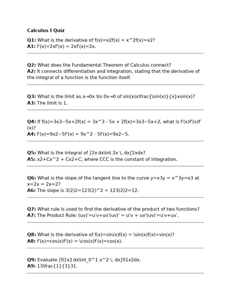 Calculus I Quiz | PDF