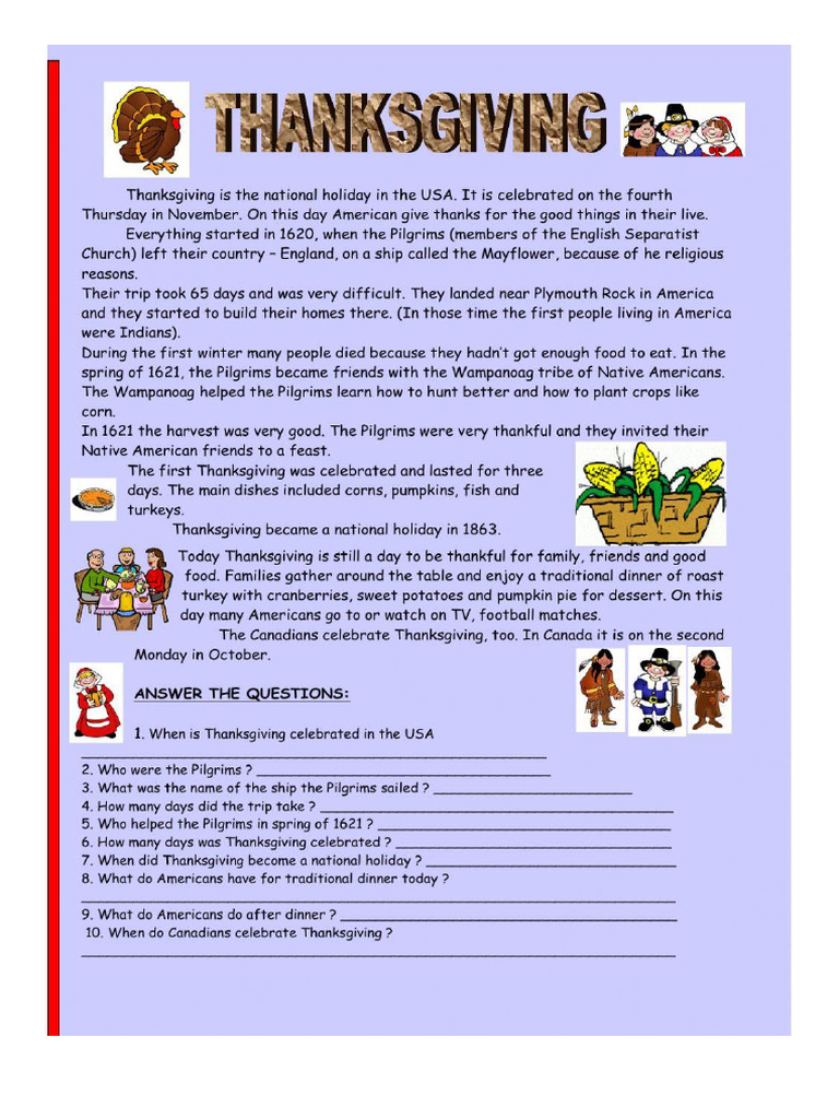 Worksheets For Thanksgiving Day | PDF