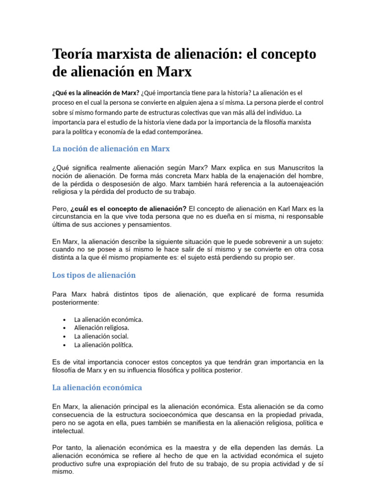 Teoría Marxista de Alienación | PDF | La teoría de la alienación de ...
