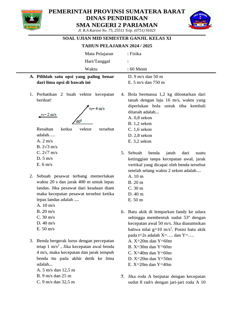 UJIAN MID SEMESTER GANJIL XI F 24-25 | PDF