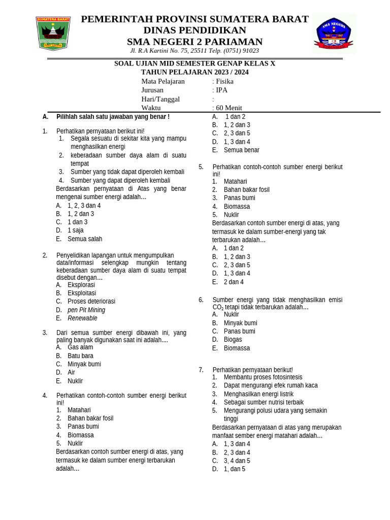 UJIAN MID SEMESTER GENAP X 2023-2024 | PDF
