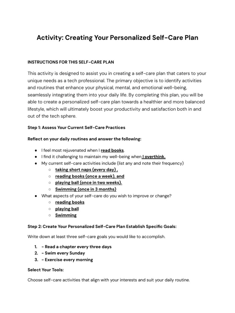 Creating Your Personalized Self-Care Plan | PDF