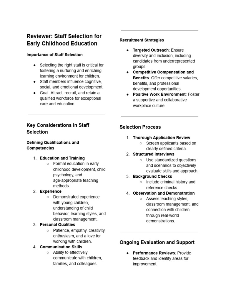 Reviewer - Staff Selection For Early Childhood Education | PDF ...