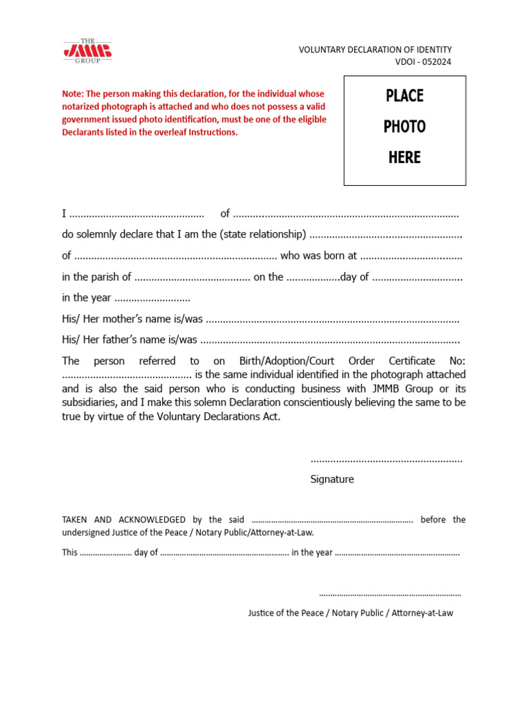 Voluntary-Declaration-of-Identity | PDF | Notary Public | Identity Document