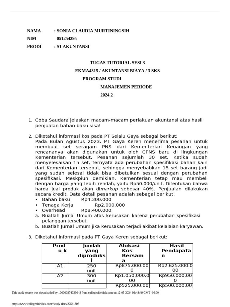 SONIA 051254295 Tugas 3 | PDF