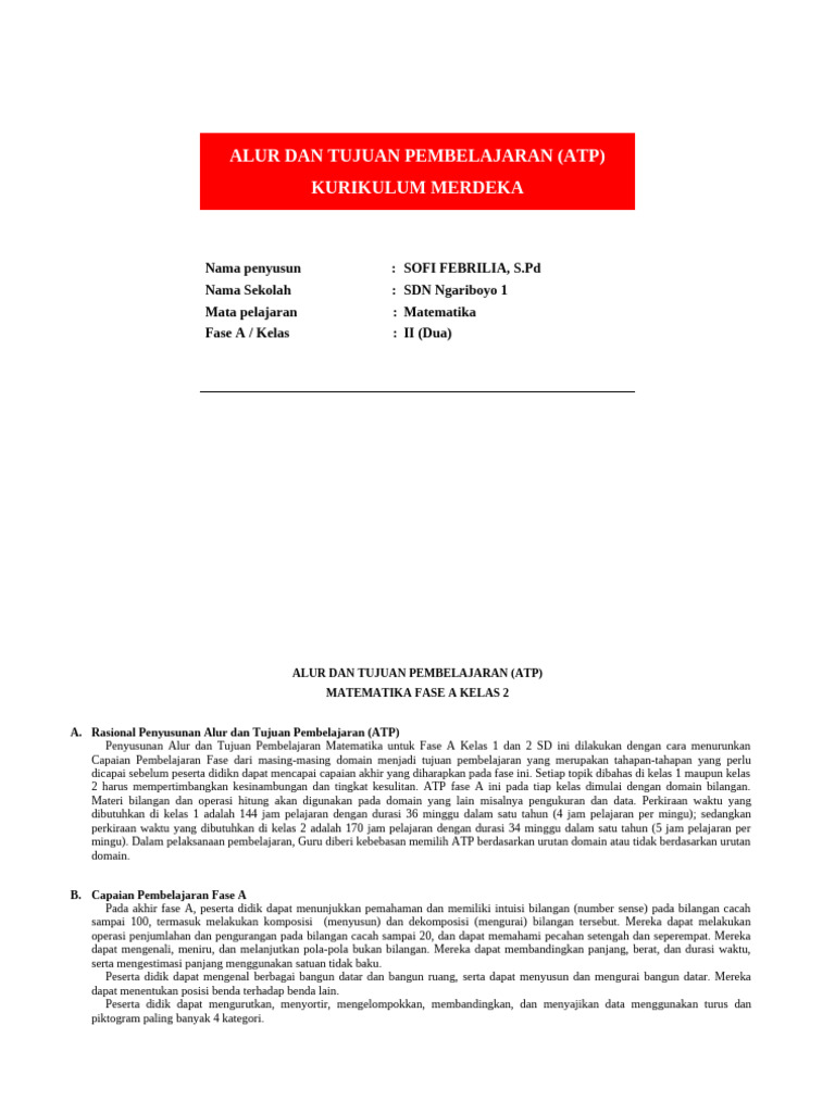 Atp Matematika Kelas 2 | PDF