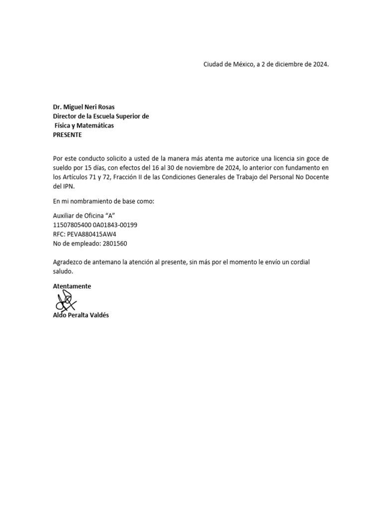 Licencia sin goce de sueldo | PDF