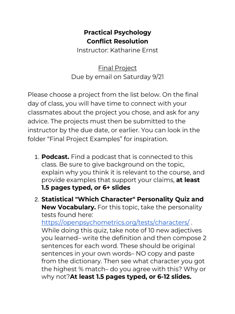 Final Project Options for Psychology Class | PDF | Cognitive Science ...