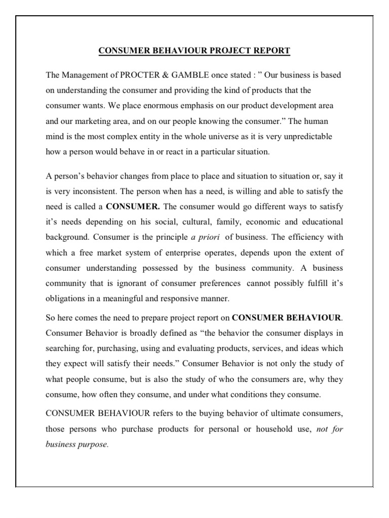 Consumer Behaviour Project Report | PDF | Consumer Behaviour | Behavior