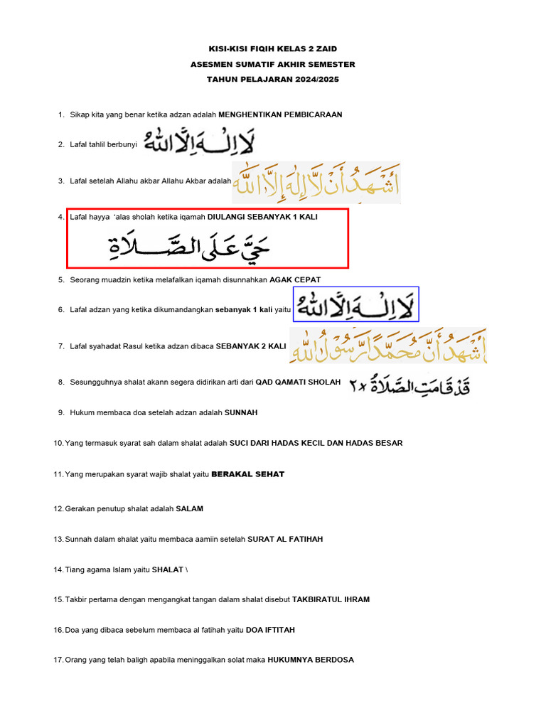 Kisi Asas Fiqih Kelas 2 Zaid | PDF