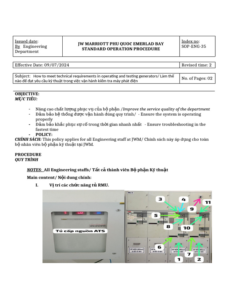 Quy trình thao tác đóng cắt tủ RMU MV2 | PDF
