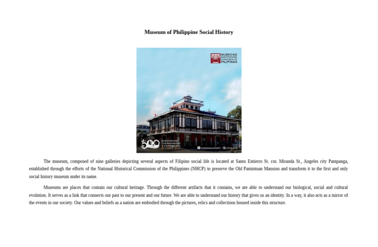 Philippine Social History Museum Overview | PDF