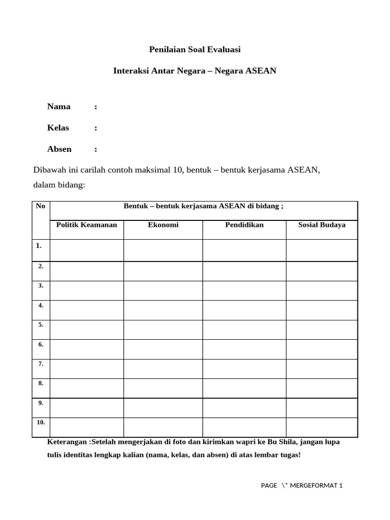 LKPD Soal Evaluasi PBM Daring SMP Kelas 8 Interaksi Antar Negara ASEAN ...