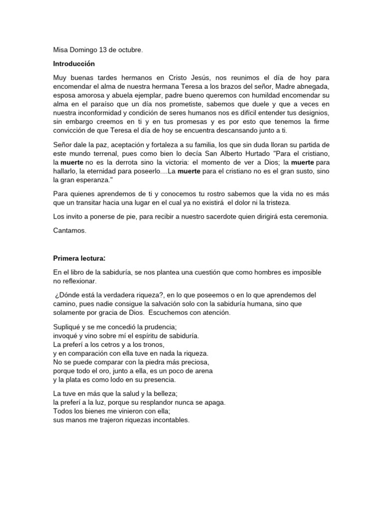 Misa Domingo 13 de Octubre | PDF | María, madre de Jesús | Jesús