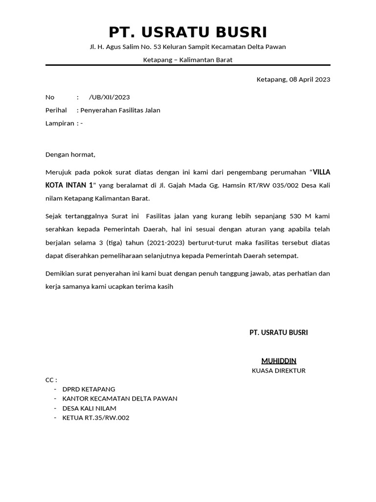 BAST Jalan Villa Kota Intan | PDF