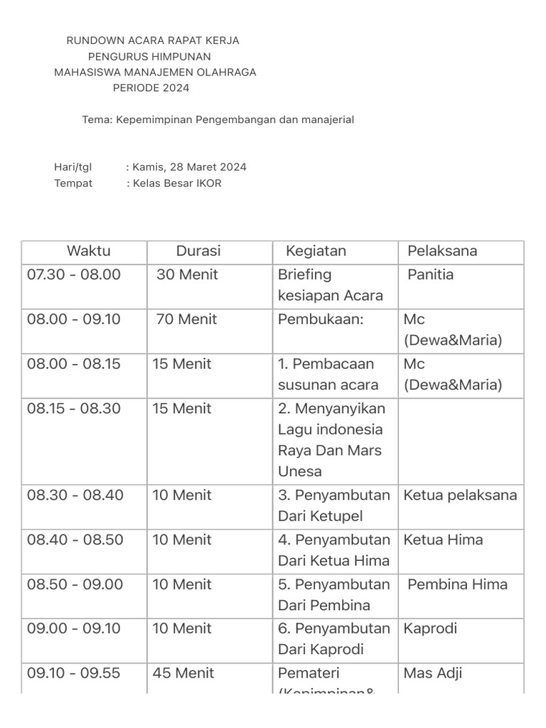 RUNDOWN ACARA RAPAT KERJA (Rev3) | PDF