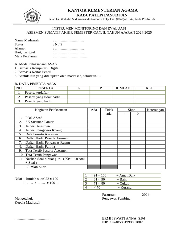 INSTRUMEN ASAS GANJIL 2024-2025 | PDF