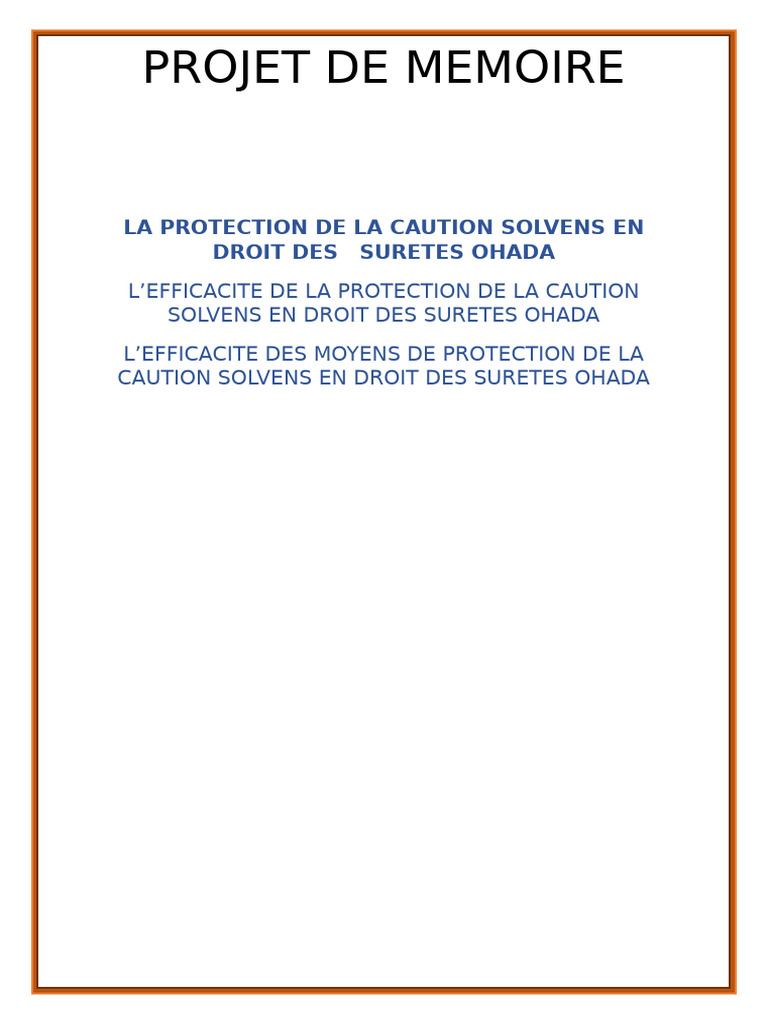 Protection de la caution solvens OHADA | PDF | Cautionnement | Débiteur