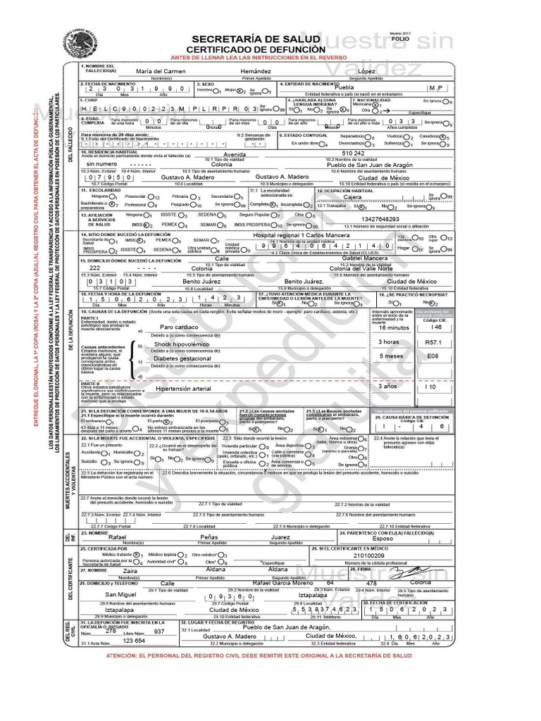 Certificado de Defunción México 2023 | PDF