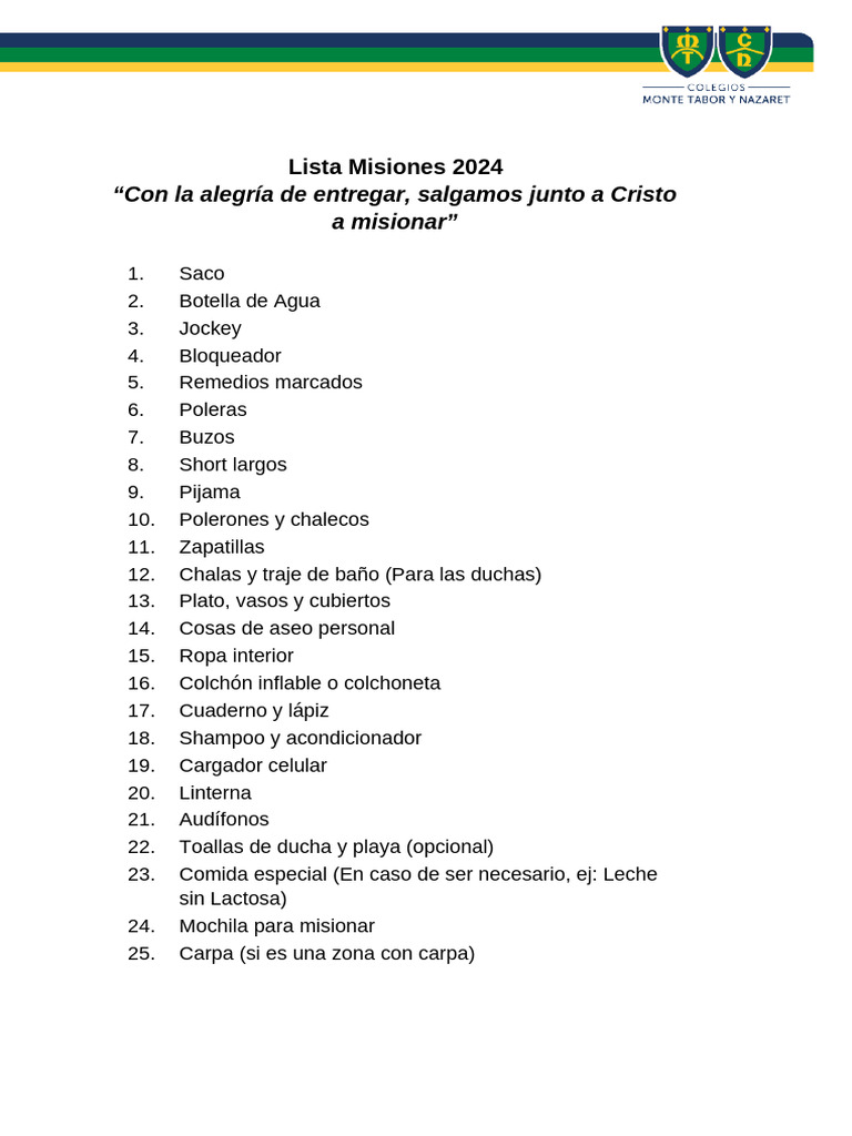 Lista Misiones 2024 | PDF