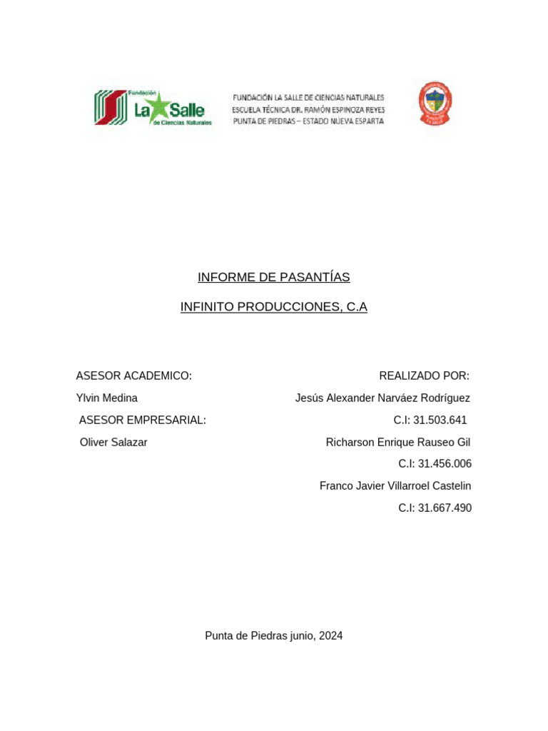 Informe de Pasantías de Franco Villarroel, Jesús Narváez y Richarson ...