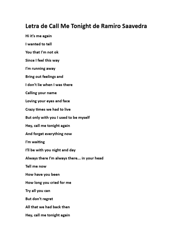 Letra de Call Me Tonight de Ramiro Saavedra | PDF