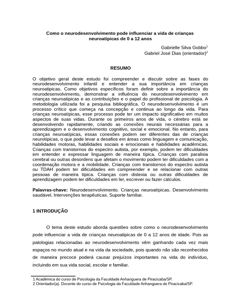 Gabrielle Silva Gobbo | PDF | Transtorno de déficit de atenção e ...